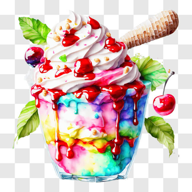 Download Colorful Summertime Sundae with Ice Cream and Cherries PNGs ...