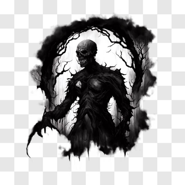 Download Black and White Drawing of Undead Man in Forest PNGs Online ...