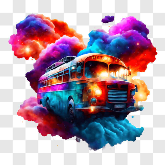 Download Colorful Bus Floating in the Clouds PNGs Online - Creative Fabrica