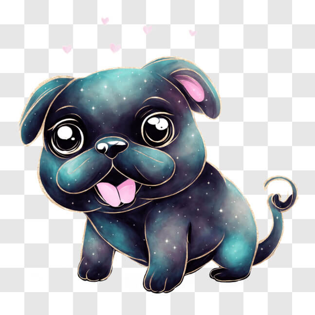 Download Black Pug Dog with Stars and Hearts PNGs Online - Creative Fabrica