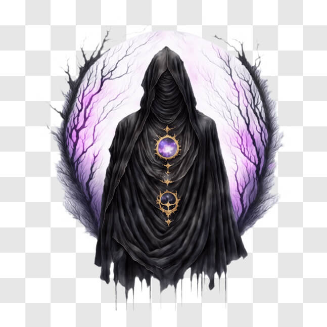 Download Grim Reaper in Black Hooded Robe with Purple and Blue Colors ...