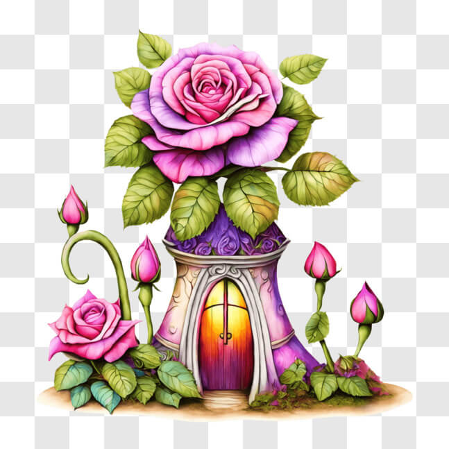 Descarga Casa De Cuento De Hadas Con Rosas Rosadas Pngs En Línea