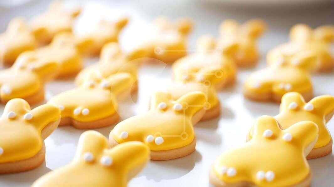 Adorable Yellow Bunny-Shaped Cookies with White Frosting stock photo ...