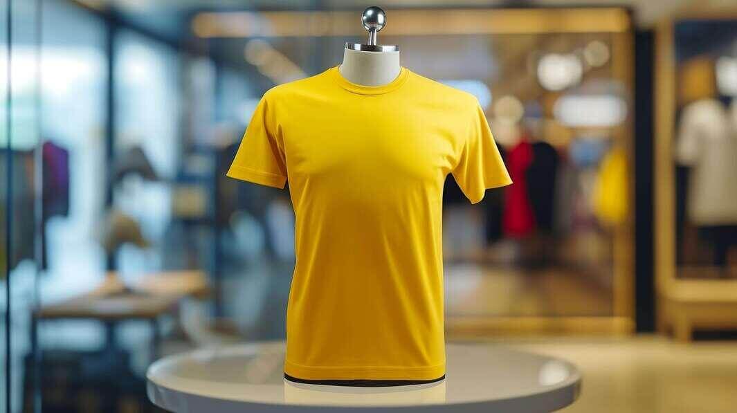 Download Yellow Mannequin Shirt on Display in a Fashion Store Mockups ...