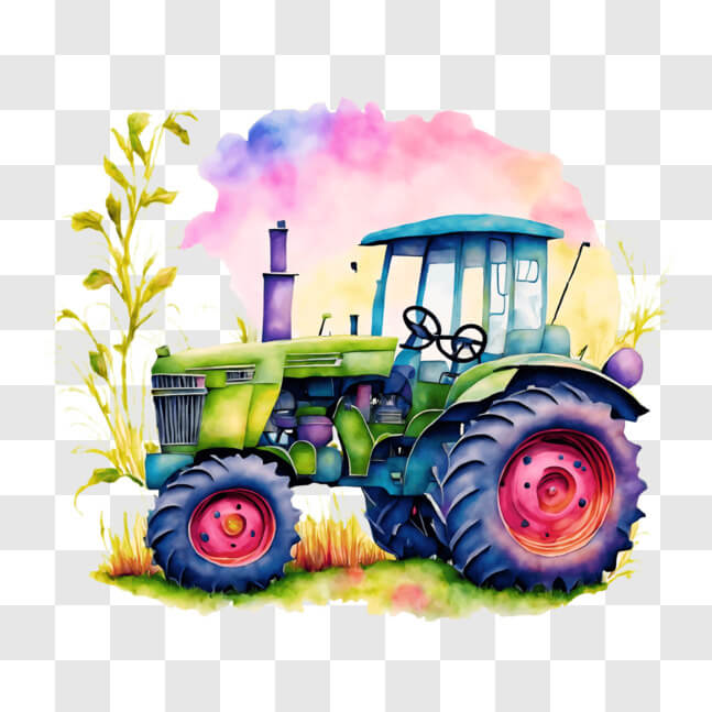 Download Green Tractor Watercolor Painting PNGs Online - Creative Fabrica