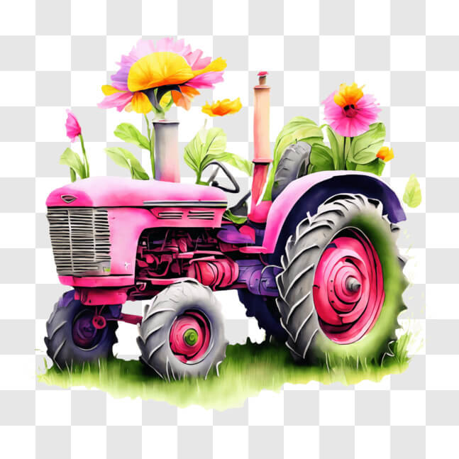 Download Pink Tractor with Flowers in a Farm Field PNGs Online ...