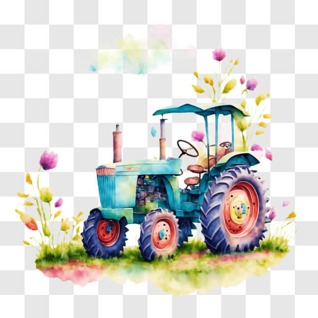 Baixe Pintura em Aquarela de um Antigo Trator Azul em um Campo com ...