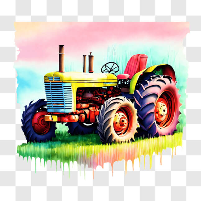 Download Colorful Old-Fashioned Tractor Painting on Grassy Field PNGs ...