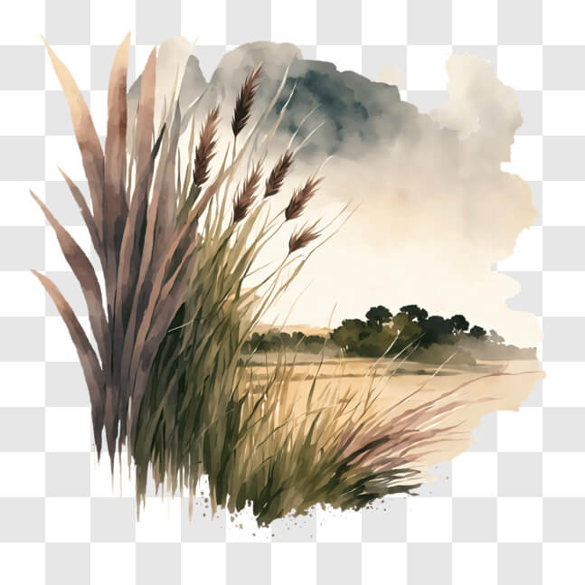 Download Vibrant Watercolor Painting of Tall Grasses and Reeds with ...
