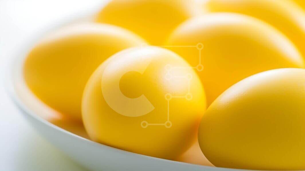 Fresh and Ready Yellow Eggs in a White Bowl stock photo | Creative Fabrica
