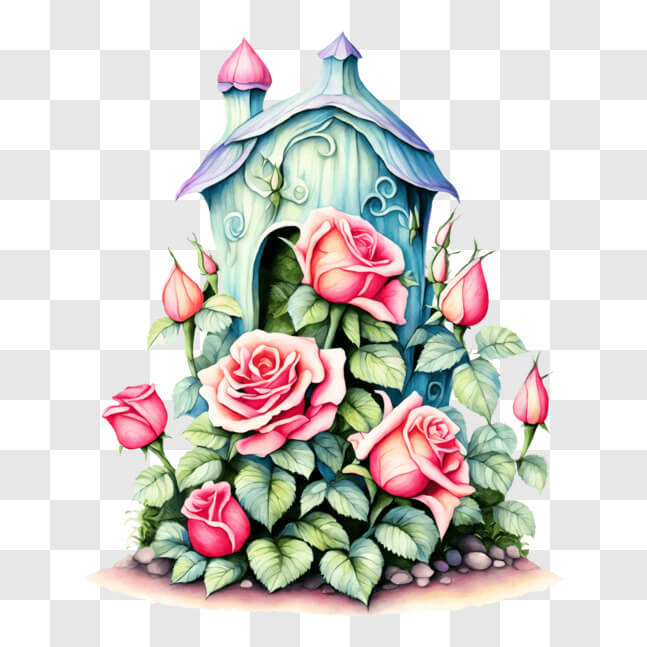 Download Fairytale House with Pink Roses in Idyllic Garden PNGs Online ...