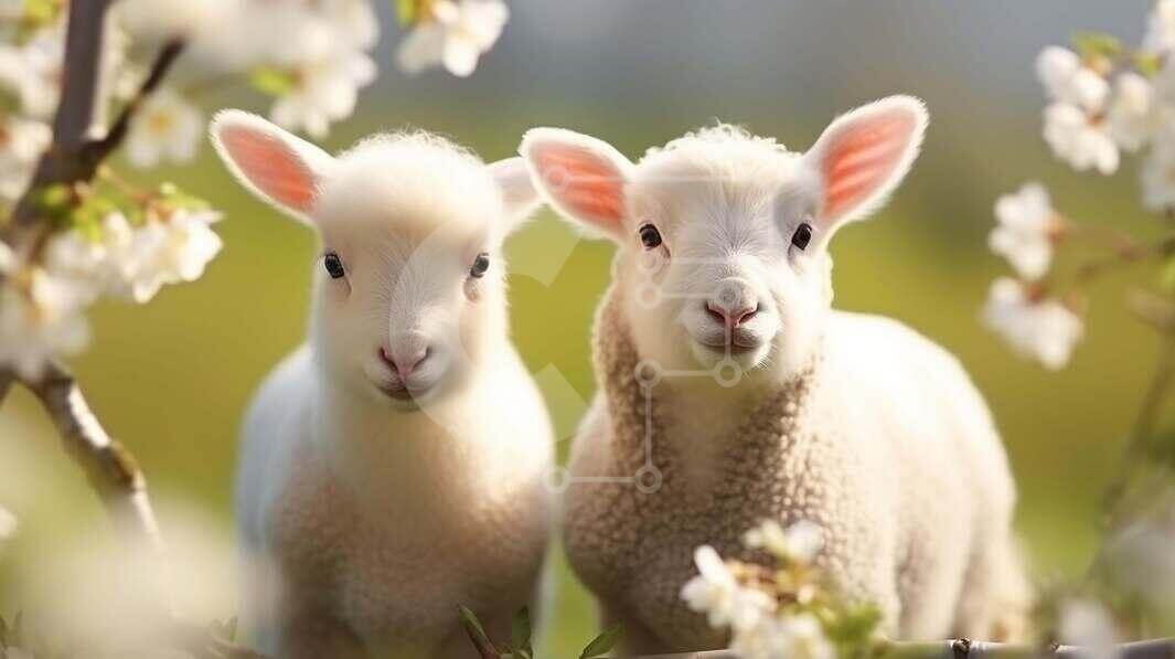Happy Lambs in Nature stock photo | Creative Fabrica