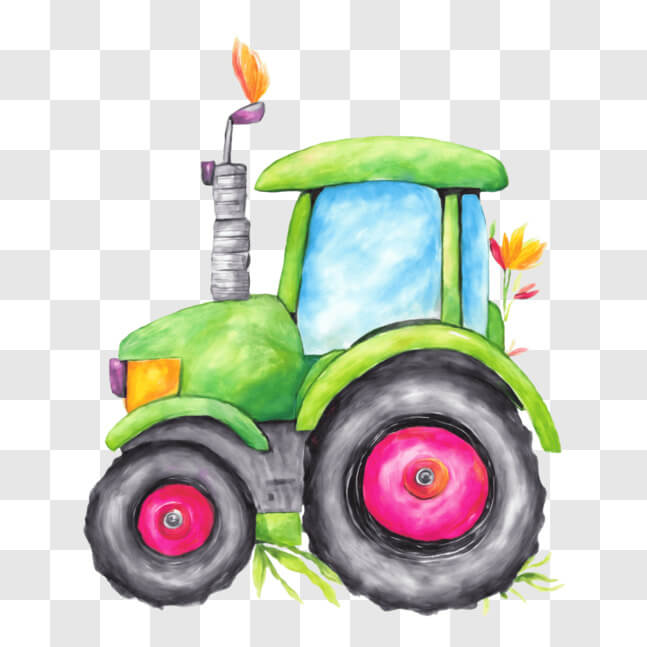 Download Colorful Green Tractor with Flowers on Wheels PNGs Online ...