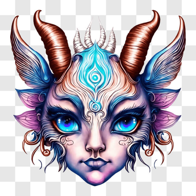 Download Mythical Creature Artwork with Female Face and Horns PNGs ...