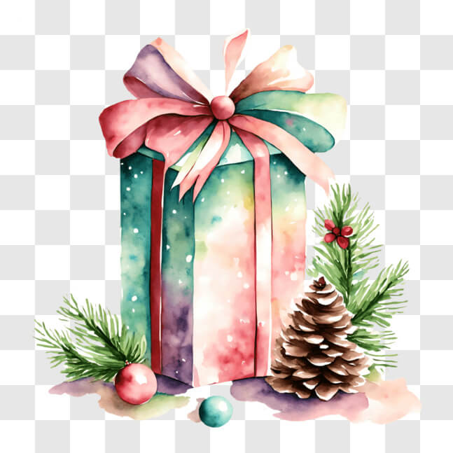 Download Watercolor Gift Box with Christmas Decorations PNGs Online ...