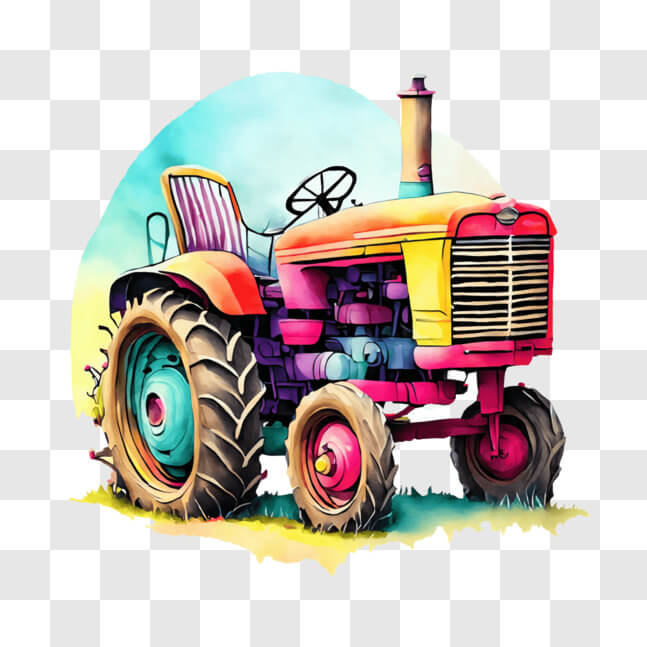 Download Colorful Old-Fashioned Tractor Drawing for Agriculture PNGs ...