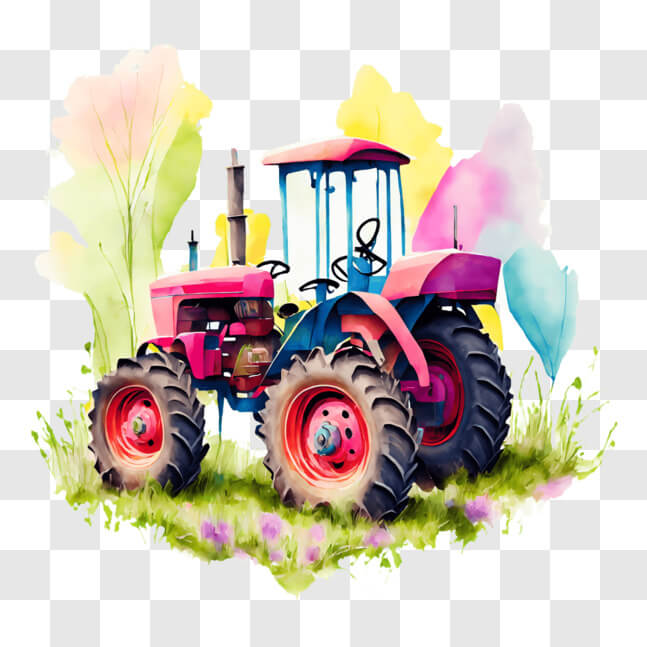 Descarga Tractor rosa vibrante en campo verde PNGs En Línea - Creative ...