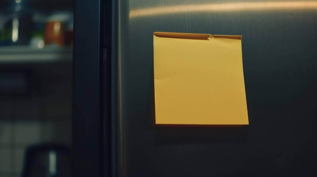 Download Yellow Post-it Note on Refrigerator Door in Kitchen Mockups ...
