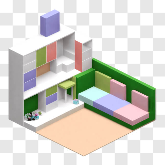 Download 3D model of an imaginary house with colorful furniture and ...