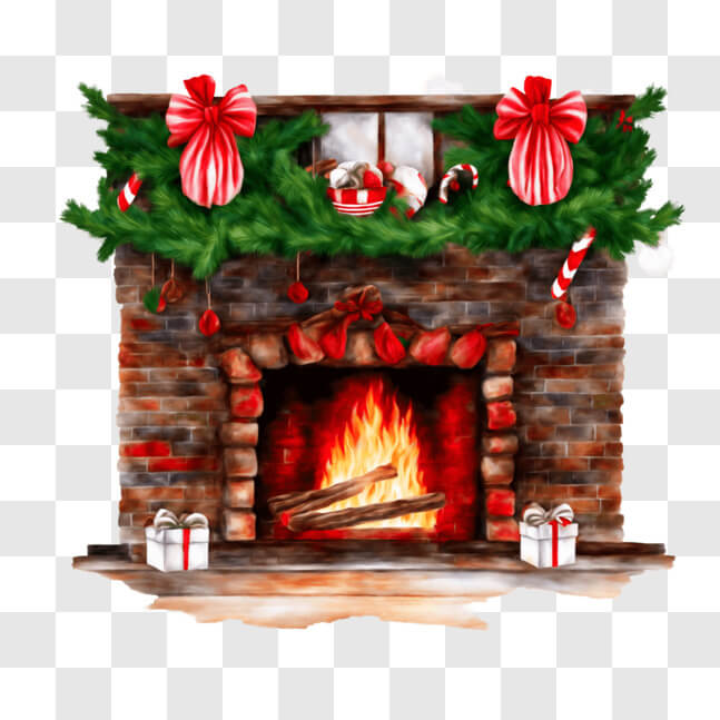 Download Holiday Decorated Fireplace with Presents and Open Fire PNGs ...