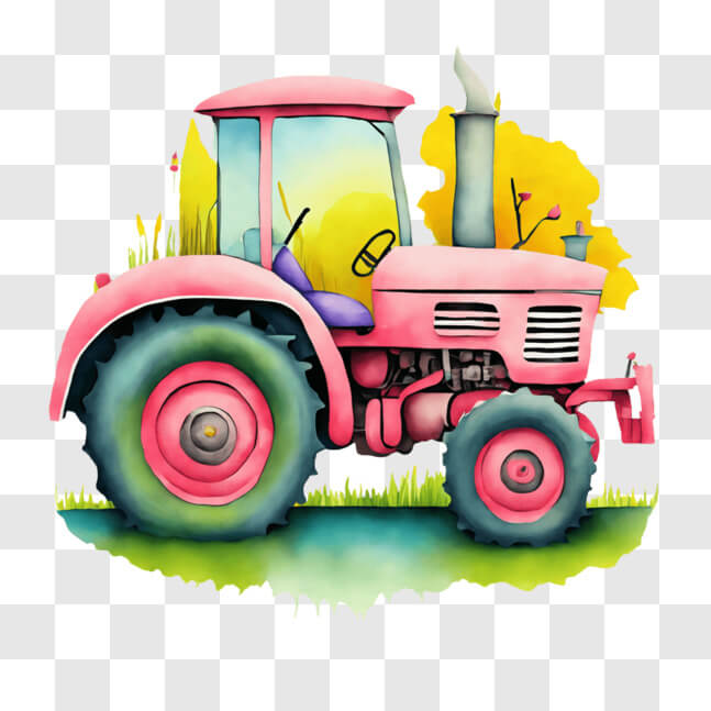 Download Colorful Pink Tractor on Farm Ground with Trees PNGs Online ...