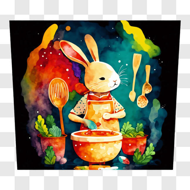 Download Cooking Bunny with Kitchen Utensils and Plants Background PNGs ...
