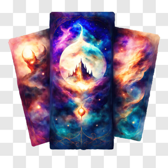 Download Colorful Tarot Cards with Castle in Background PNGs Online ...
