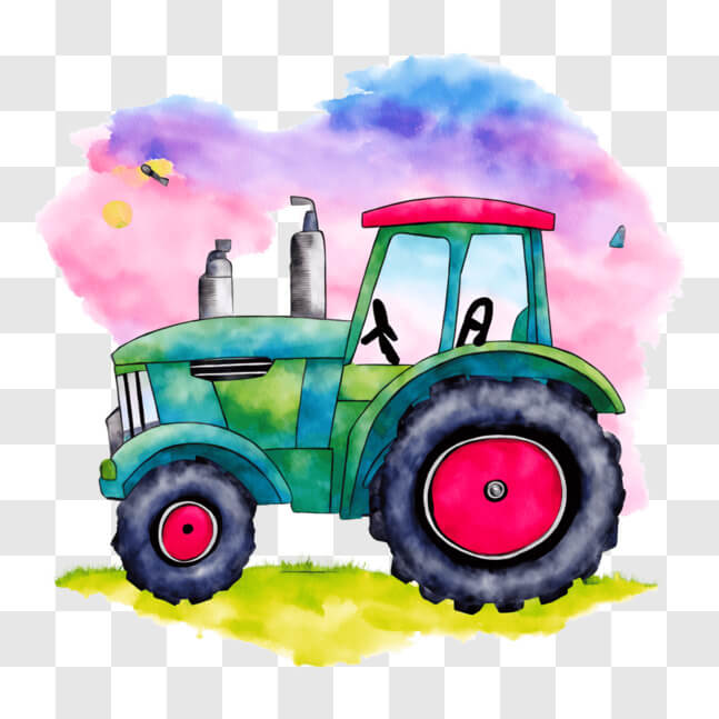 Download Colorful Watercolor Tractor Painting for Children PNGs Online ...