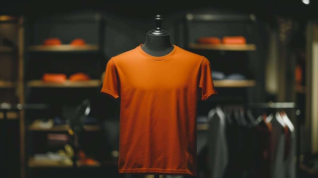 Download Orange T-Shirt on Mannequin in Clothing Store Mockups Online ...