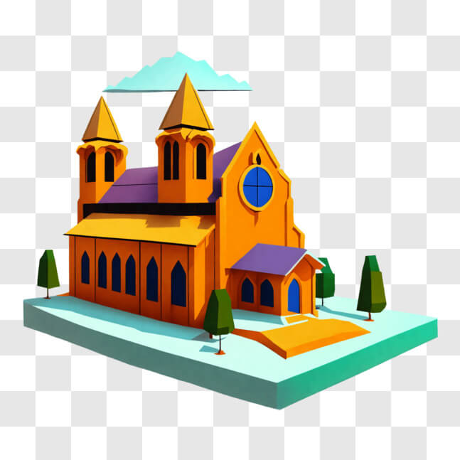 Download Low-Polygon Style Orange Church in the Countryside PNGs Online ...