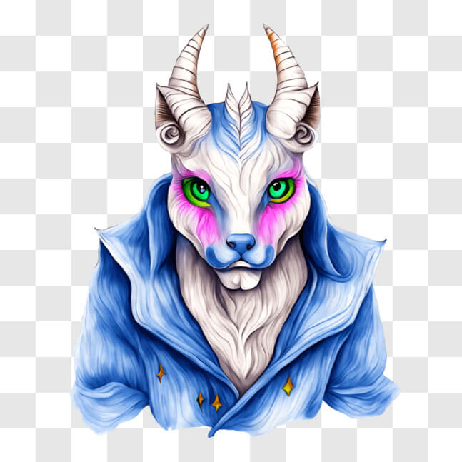 Download White Goat with Pink Eyes and Green Horns in Blue Coat PNGs ...
