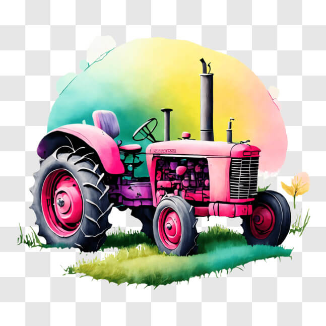 Download Colorful Pink Tractor in the Grass PNGs Online - Creative Fabrica