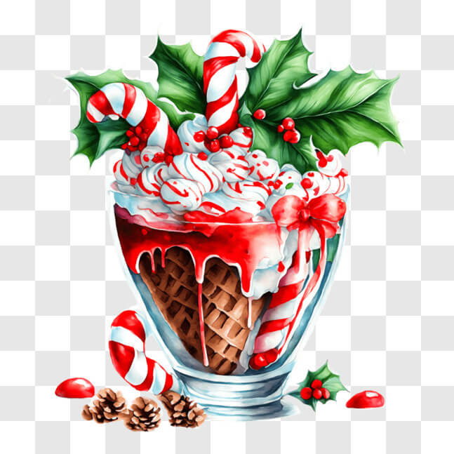 Download Holiday Ice Cream Sundae with Candy Canes and Holly Leaves ...