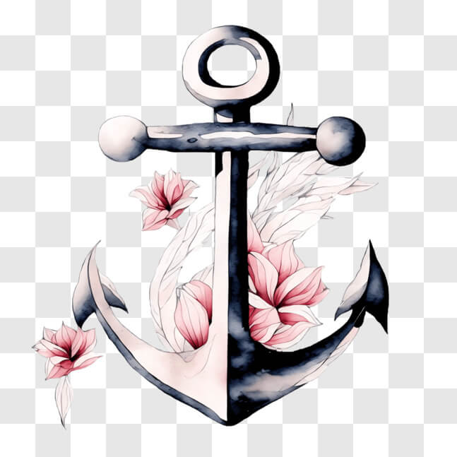 Nautischer Anker mit rosa Blumen auf schwarzem Hintergrund PNGs online ...