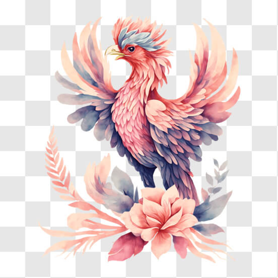 Download Colorful Phoenix Watercolor Painting with Flowers PNGs Online ...