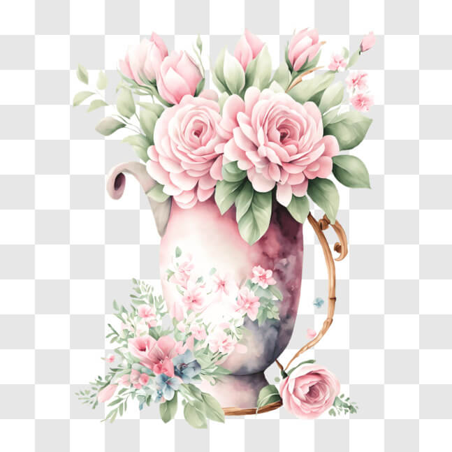 Download Pink Pitcher with Flowers on Black Background PNGs Online ...