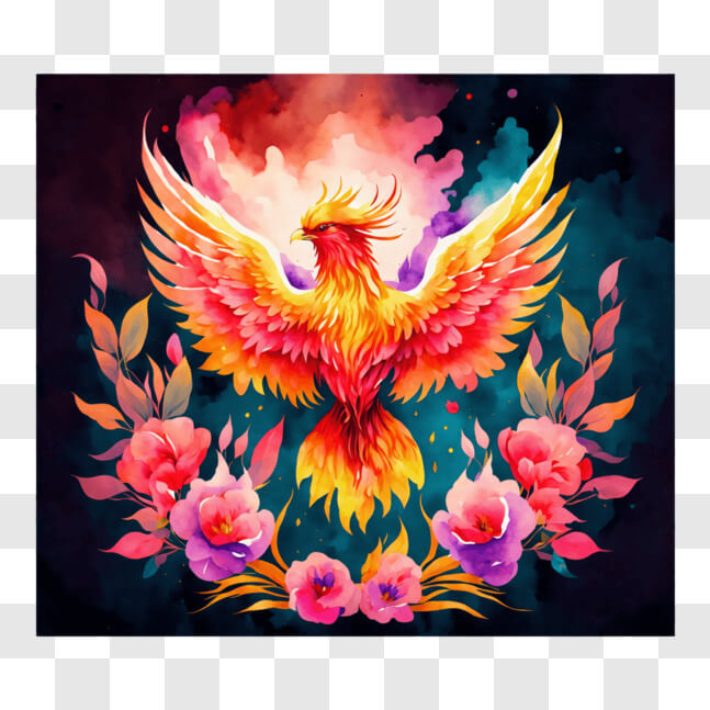Download Colorful Painting of Orange Phoenix with Pink Flowers PNGs ...