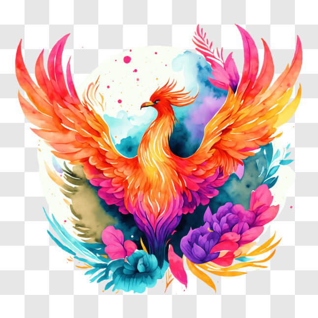 Download Colorful Phoenix and Flowers Illustration PNGs Online ...