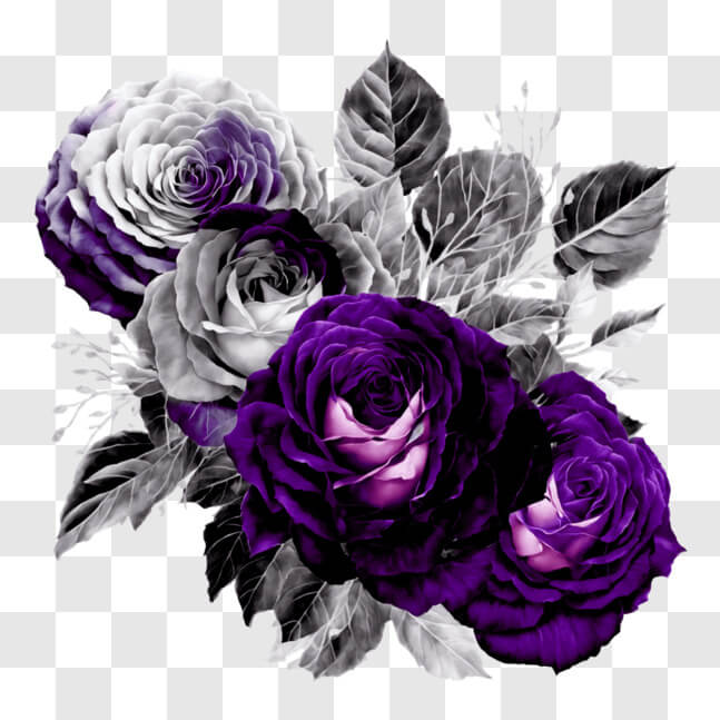 Download Fresh Blooming Purple Roses in Black and White PNGs Online ...