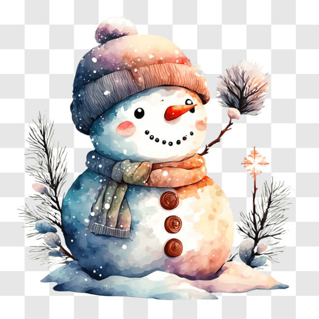 Download Watercolor Snowman with Hat, Scarf, and Mittens PNGs Online ...