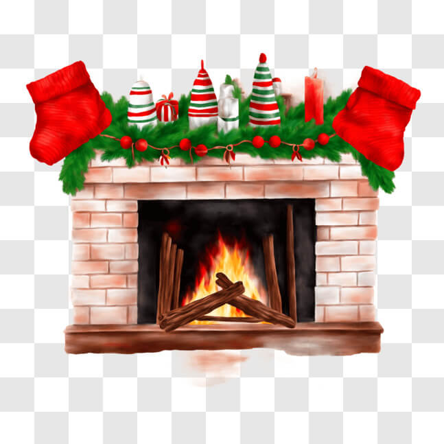 Download Holiday Fireplace with Christmas Decorations and Fire PNGs Online - Creative Fabrica