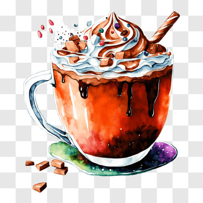 Download Cup of Hot Cocoa with Whipped Cream, Chocolate Chips, and Marshmallows PNGs Online ...