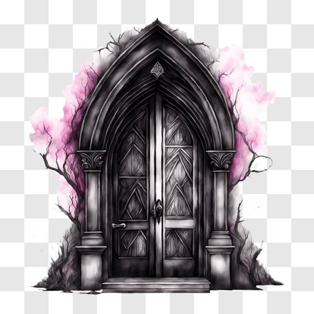 Download Gothic Door with Pink Flowers Drawing PNGs Online - Creative ...