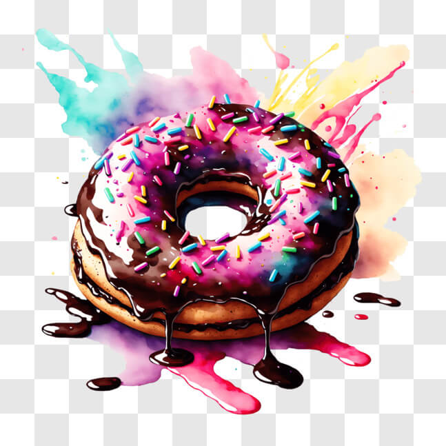 Download Chocolate Sprinkle Donut with Colorful Splatters PNGs Online ...