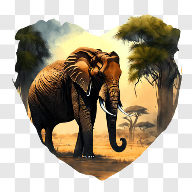 Download Elephant in Heart-Shaped Canvas Surrounded by Trees PNGs ...