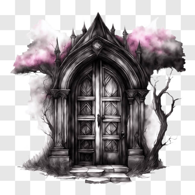 Download Ornate Gothic-Styled Door with Pink Blossoms PNGs Online ...