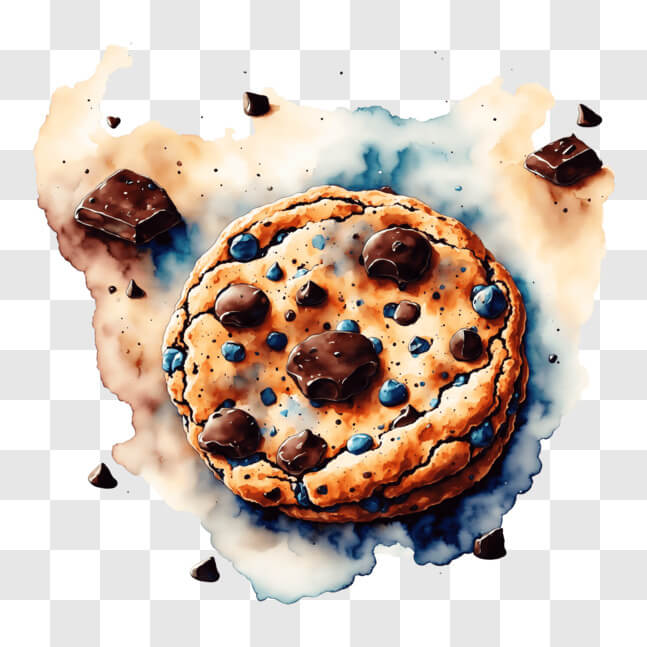 Download Elaborate Chocolate Chip Cookie Watercolor Painting with Blue ...