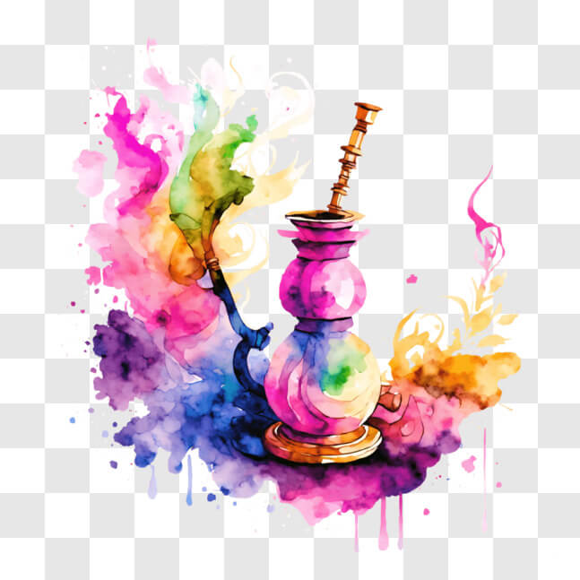 Download Colorful Watercolor Painting of a Traditional Hookah Pipe PNGs ...