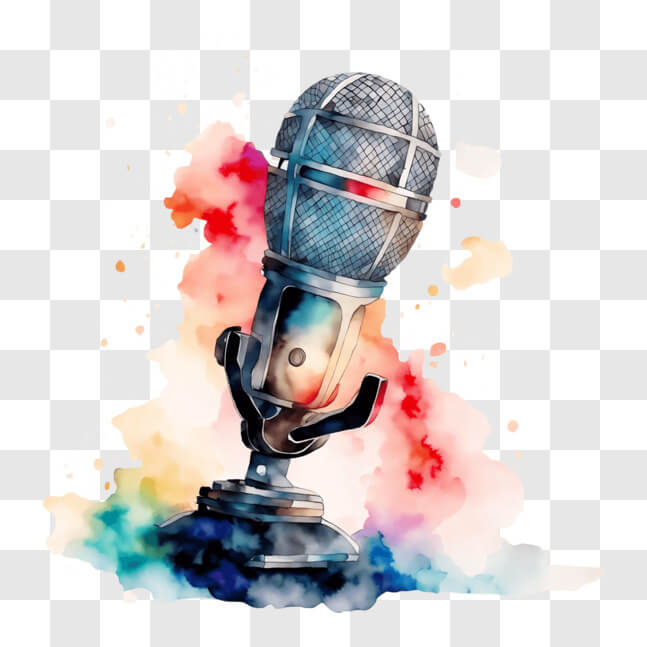 Download Colorful Watercolor Painting of Vintage Microphone PNGs Online ...