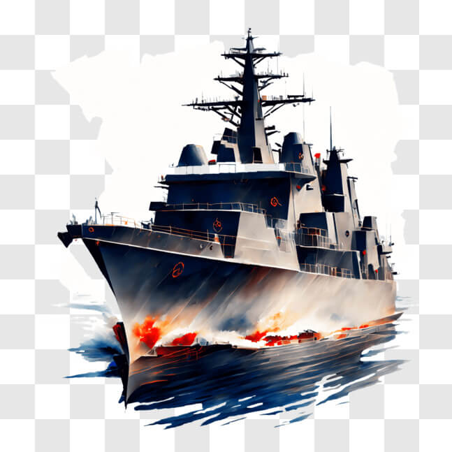 Download Military Navy Ship on the Move with Visible Flames PNGs Online ...